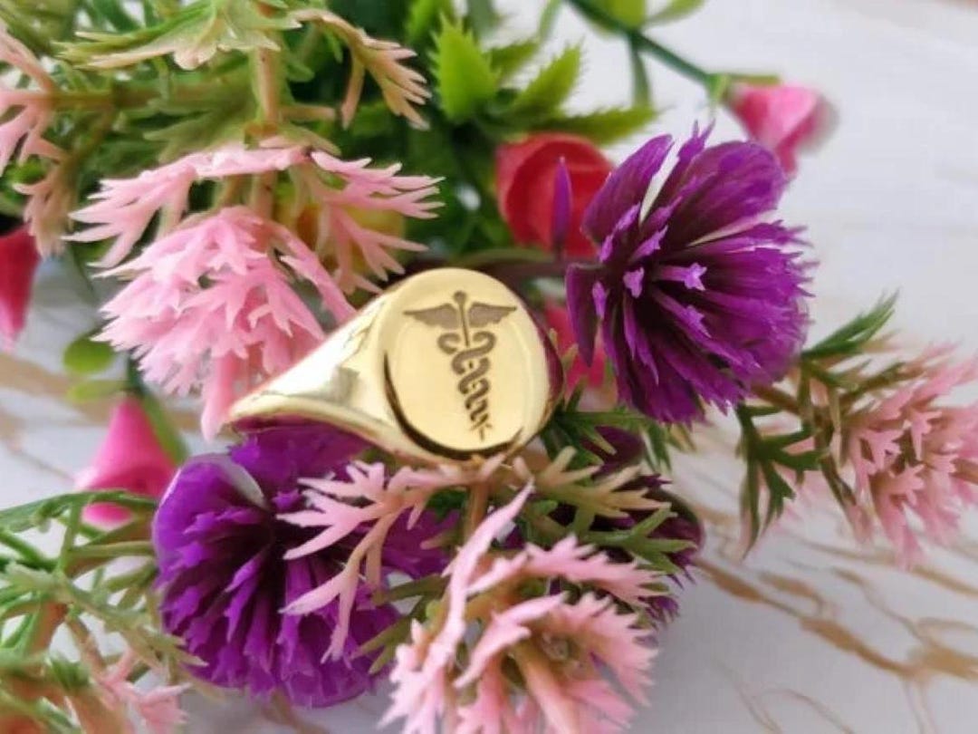 Caduceus Ring - Medical Sign Ring - Doctors Sign Ring - Gold Signet ...