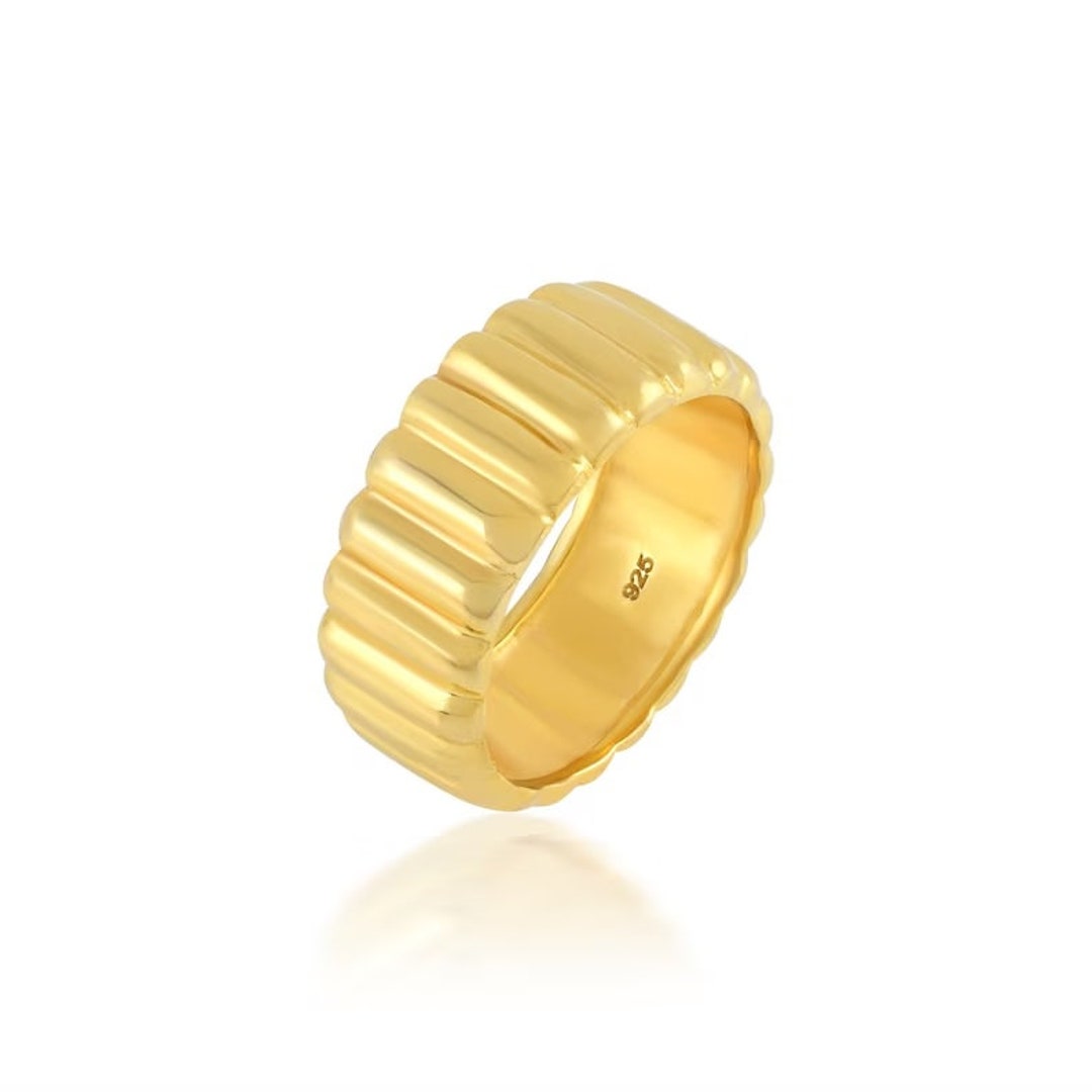 12mm Wide Fluffy Band Ring Minimalist Gold Band Ring Stacking Rings ...