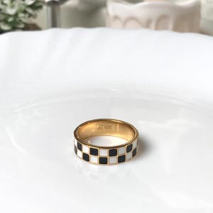 Custom Black & White Checkerboard Rings, Sterling Silver or 14kgold Simple Couple Band Wedding ...