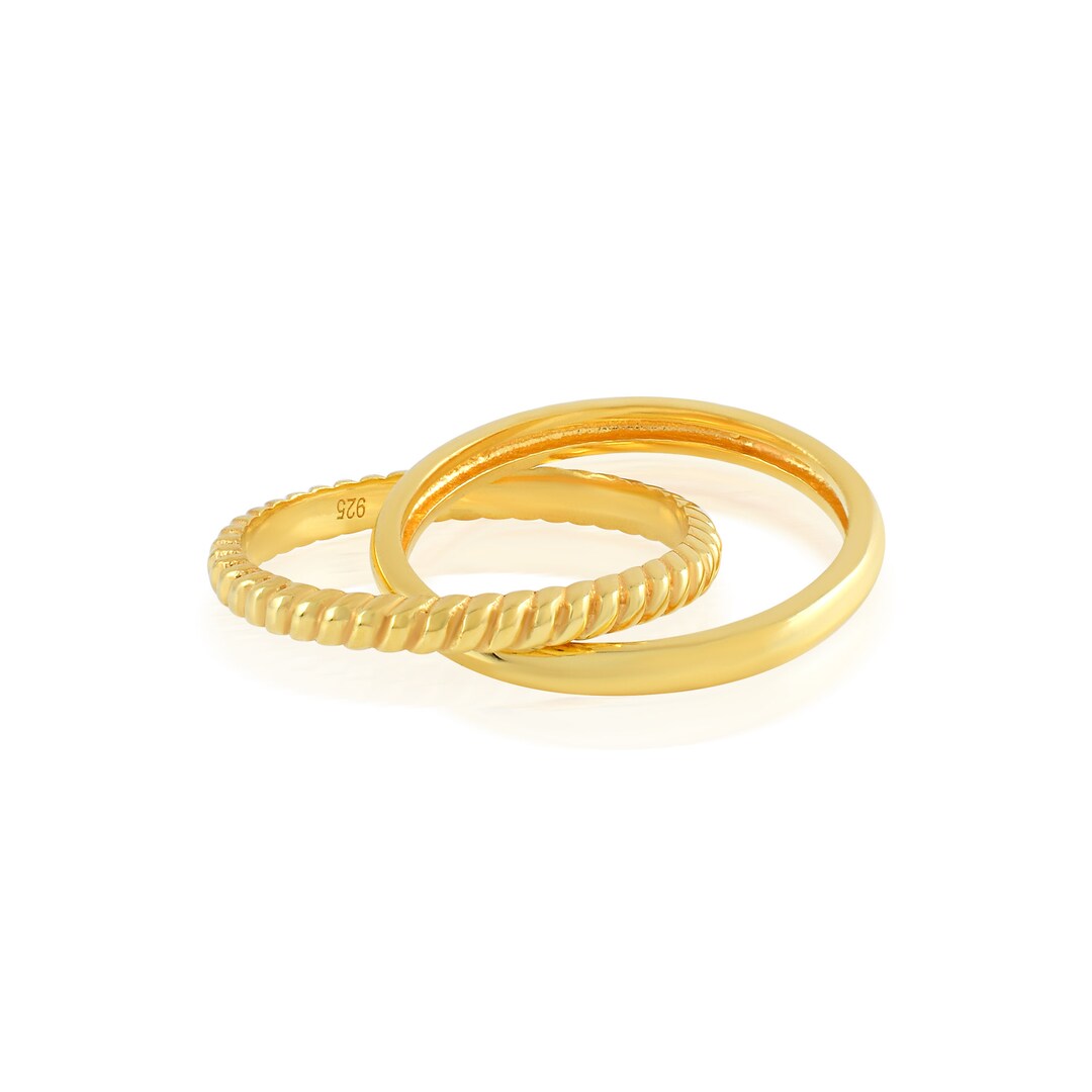 14K Gold Duo Band Ring Duo Interlocking Ring Handmade Ring Croissant ...