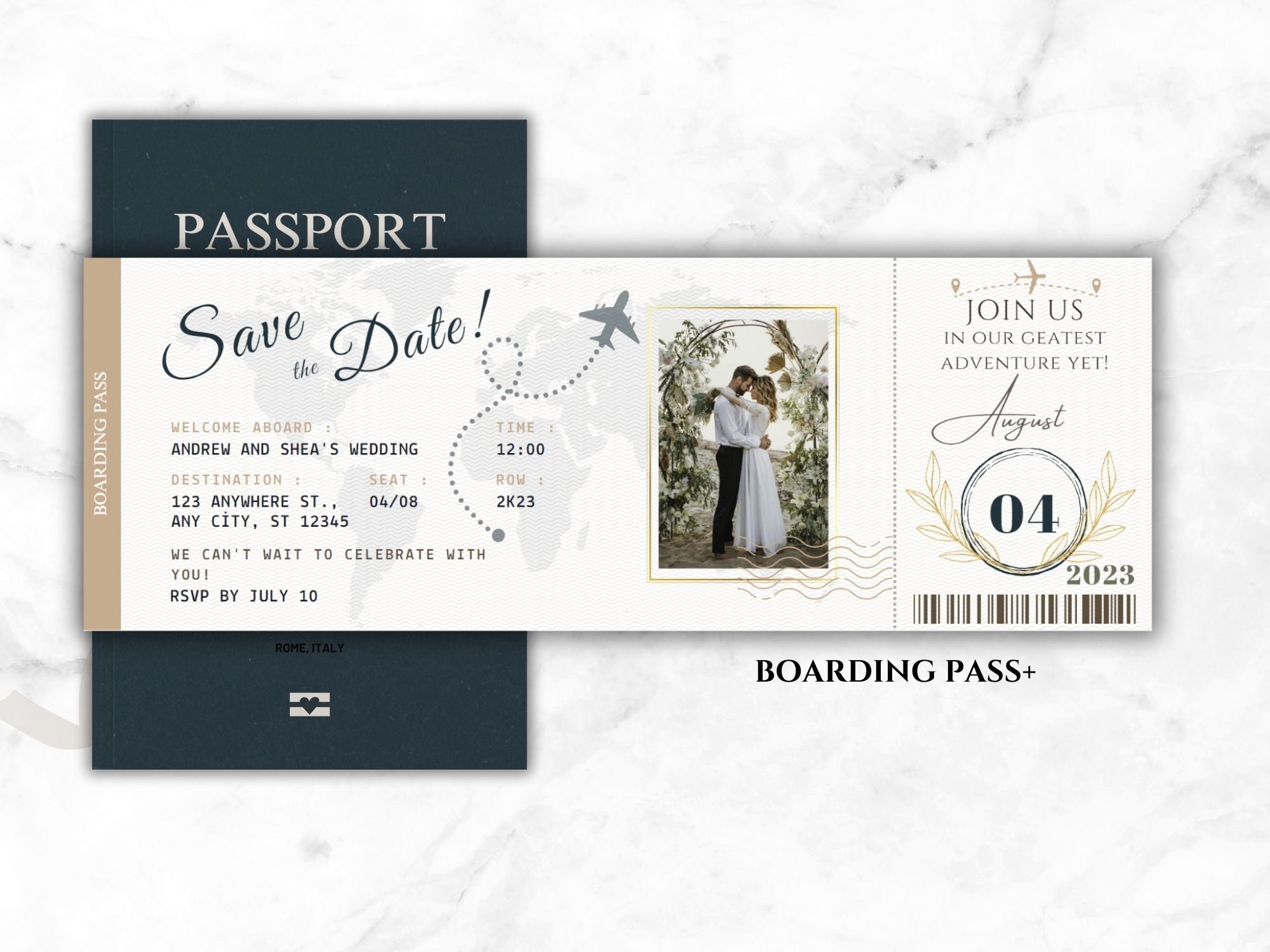 Passport Wedding Invitation & Boarding Pass Bundle gunmetal Blue ...