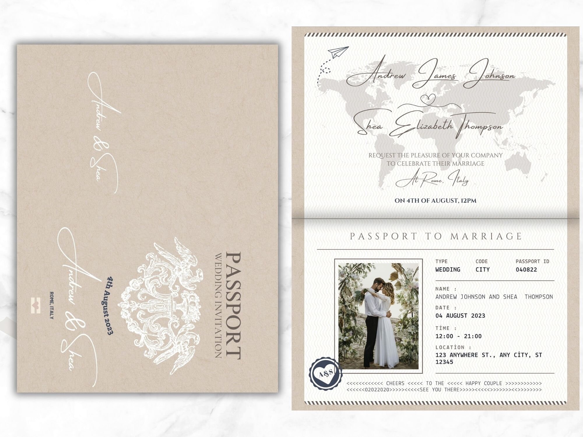 Passport Wedding Invitation & Boarding Pass Bundle dusty - Etsy