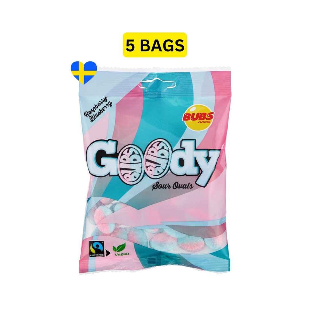 5 Bags GOODY Sour Raspberry Blueberry Bubs, Bubs Sour Candy, Swedish ...