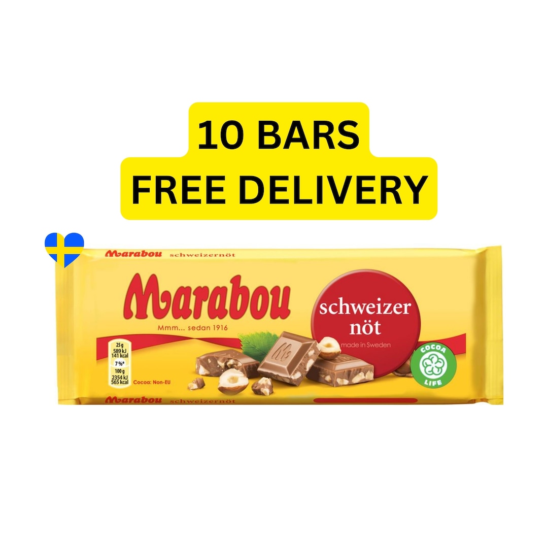 10 Bars Marabou Swiss Nut Chocolate Bar 100g 3.5z Swedish Chocolate ...
