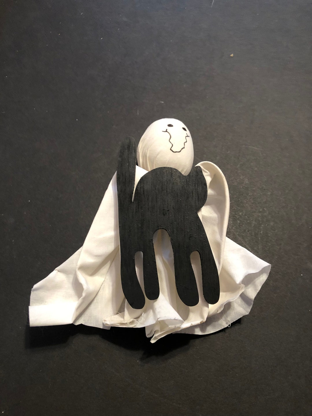 Vintage Ghost With Black Cat Handmade Stiff Cloth Napkin Figure - Etsy