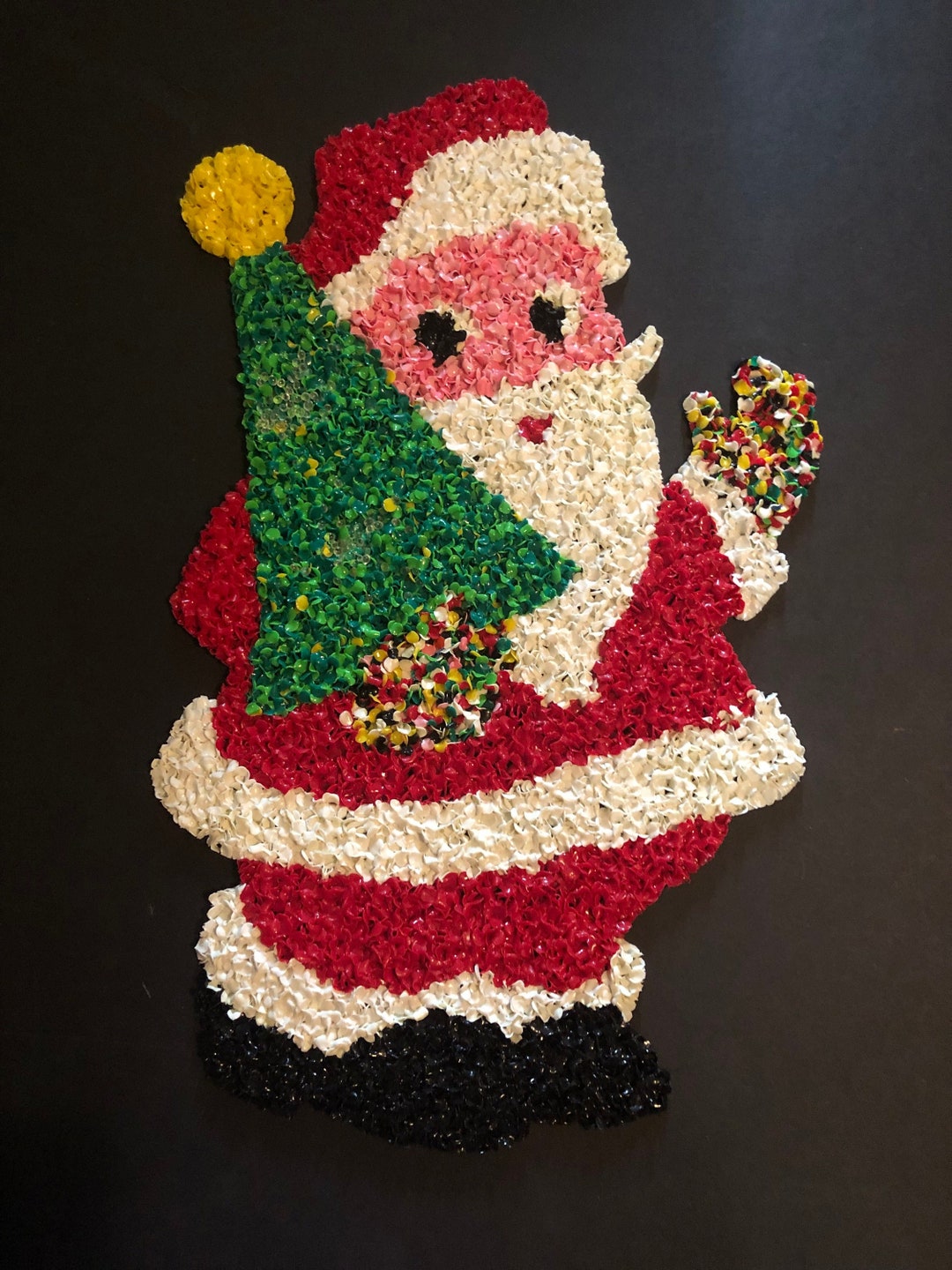 Vintage Melted Popcorn Santa With Tree Christmas Decor Retro - Etsy