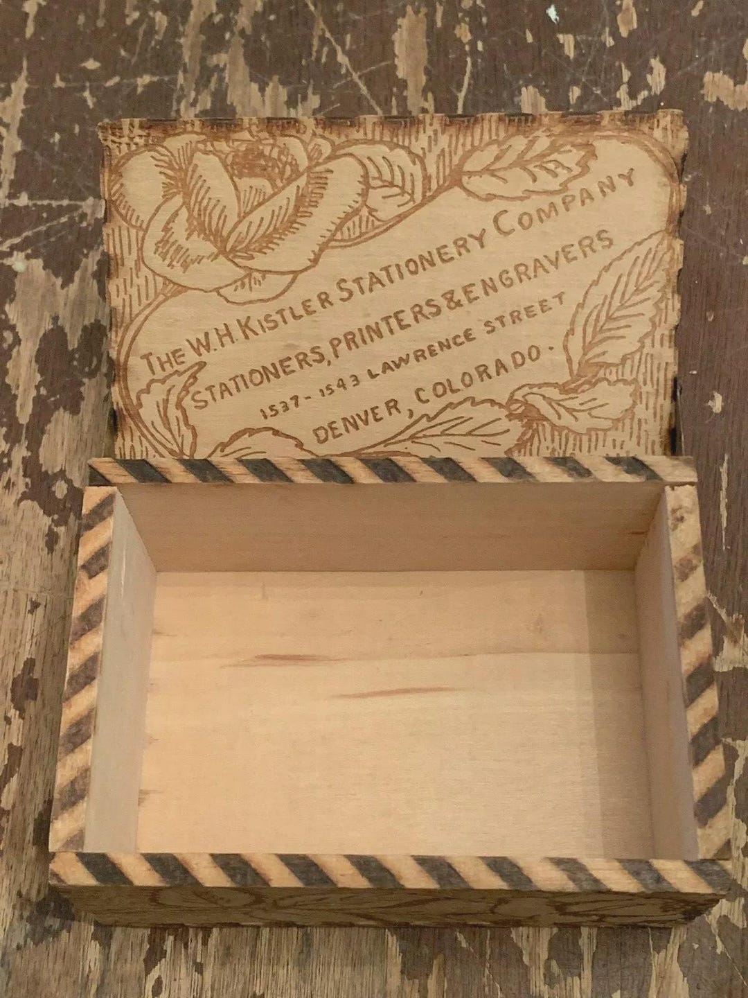 Vintage Pyro Art Wood Advertising Box WH Kistler Stationery Company ...