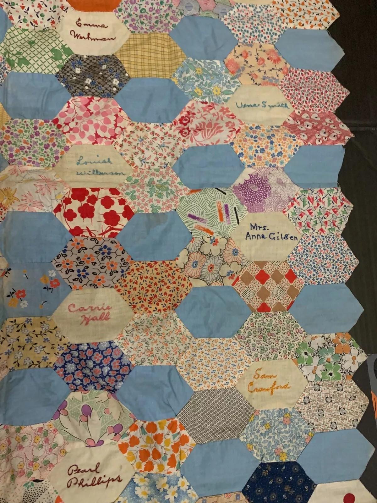 Antique Handmade Quilt Top Family Tree? Many Names 35" X 75" - Etsy
