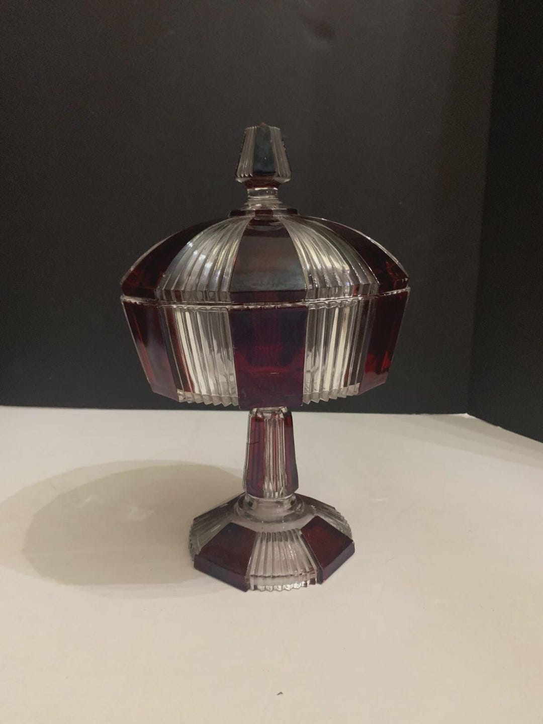 Antique EAPG Ruby Flash Ribbed Panel Pedestal Glass Compote With Lid - Etsy