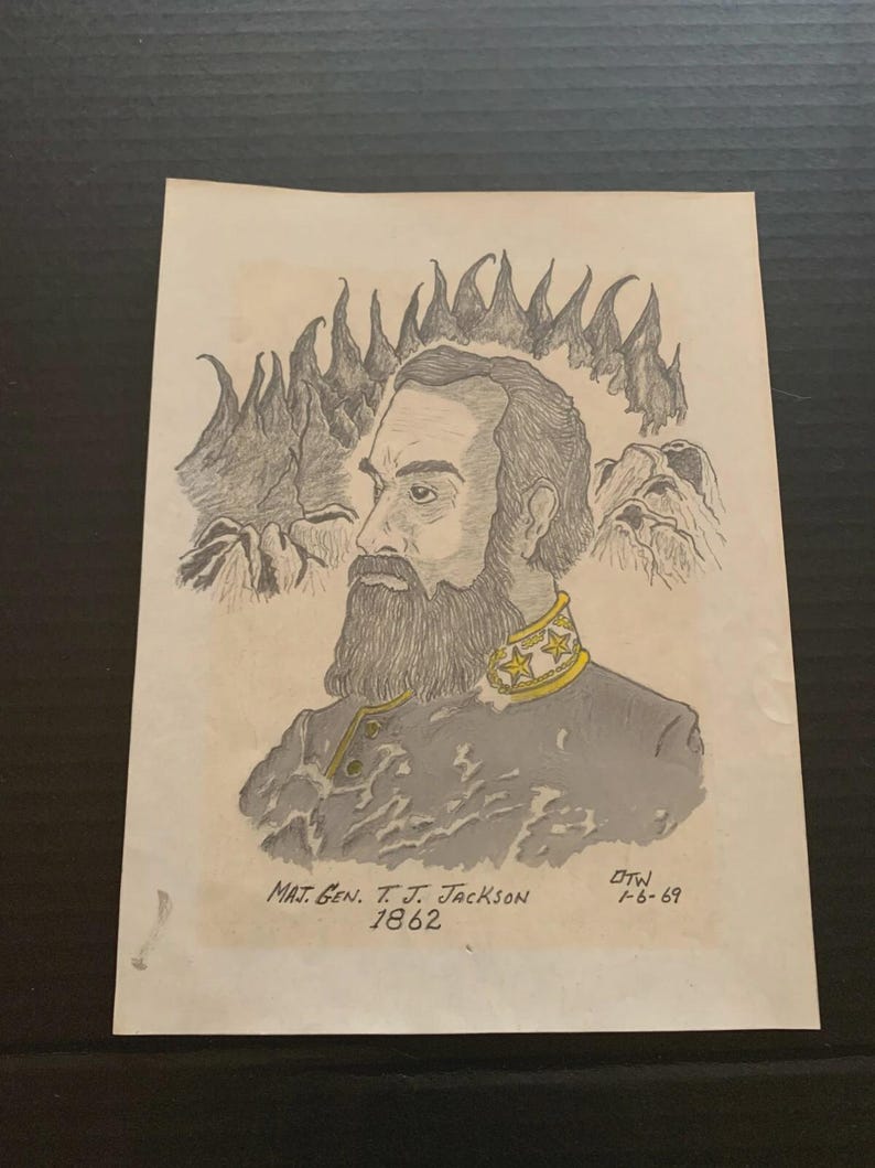 Vintage 1969 Civil War Major General T. J. Jackson Pencil Drawing ...