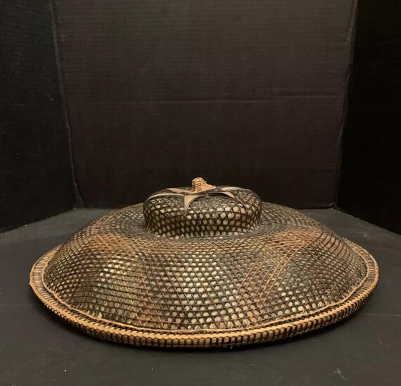 Old Vintage Filipino Rattan Salakot Sun Hat - Gem