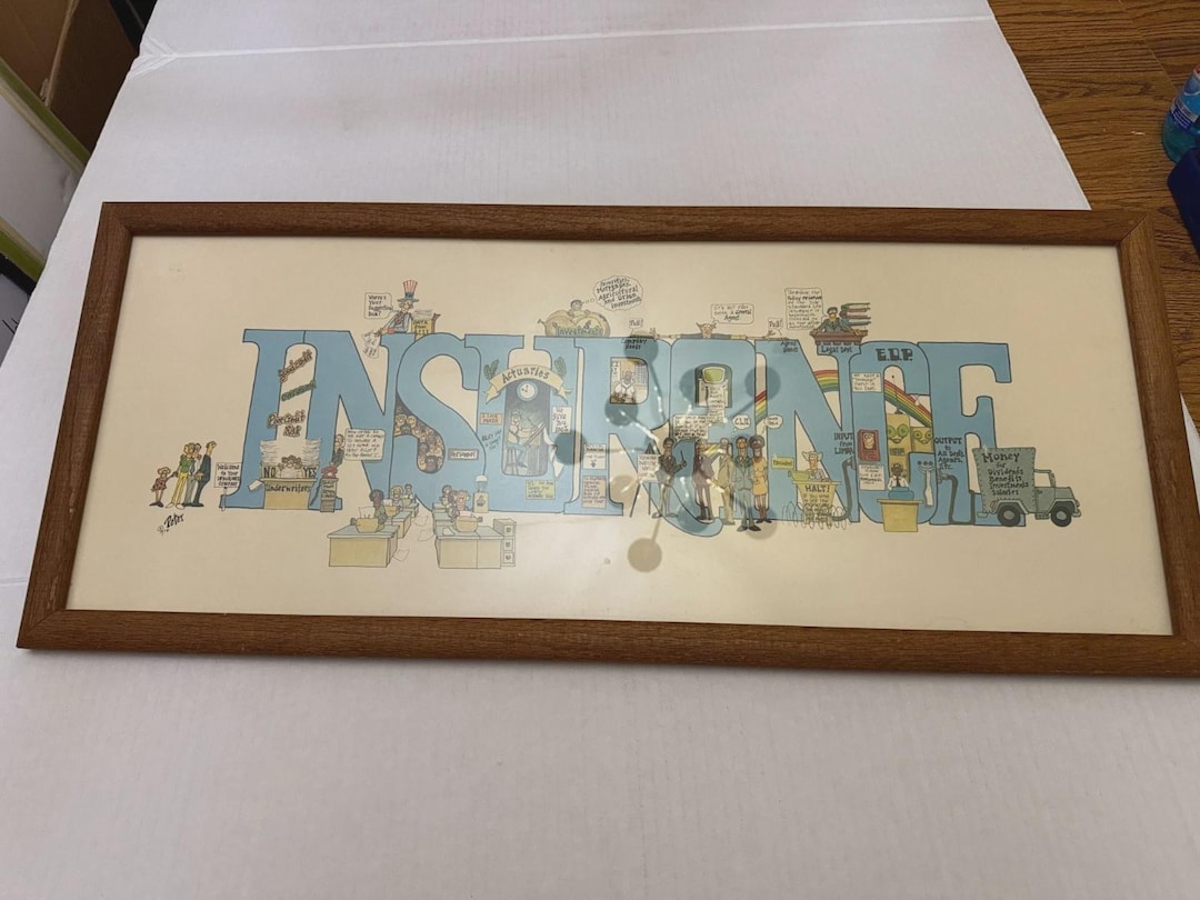 1978 Framed Insurance Cartoon Print Signed Peter Underwriter Company ...
