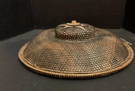 Old Vintage Filipino Rattan Salakot Sun Hat - Gem