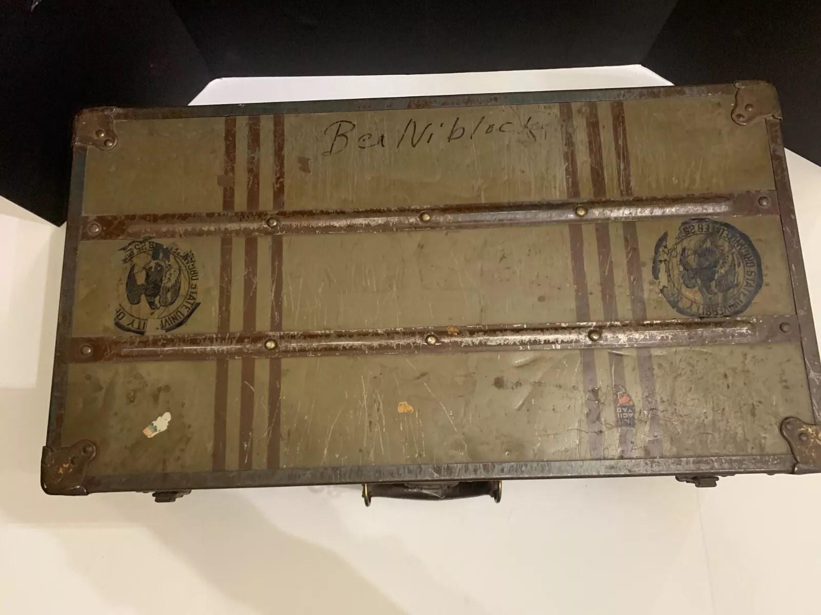Antique C.1920's Metal Suitcase Travel Trunk With Old University of ...