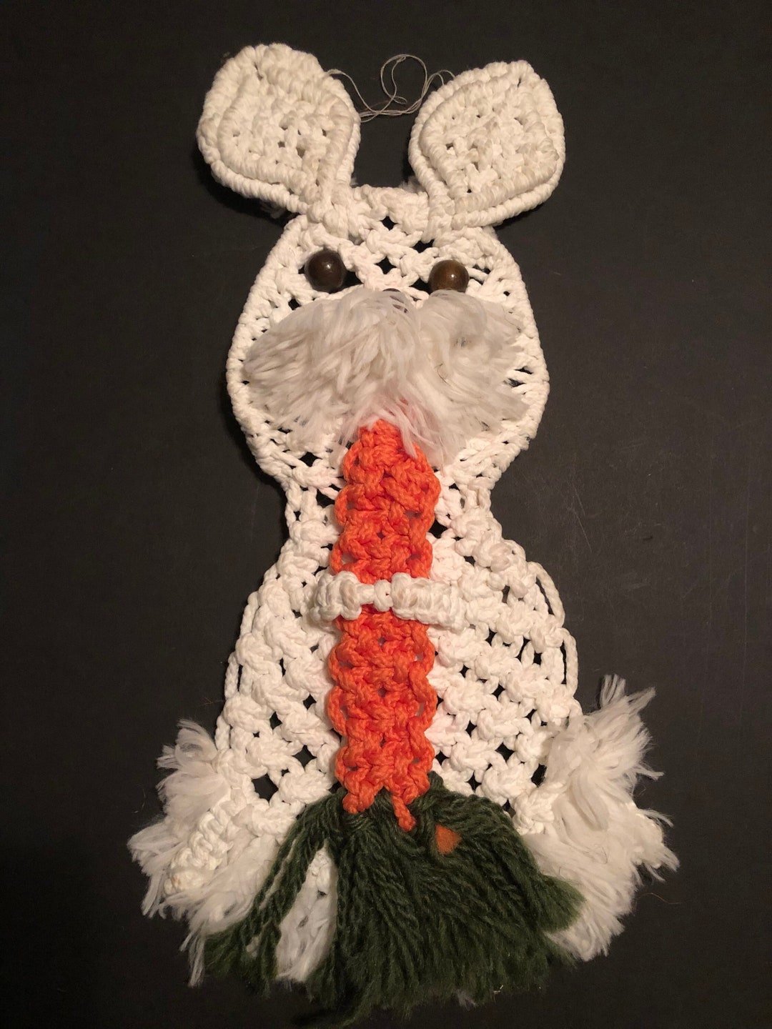 Vintage Macrame Bunny Rabbit With Carrot Easter Bunny 21" Decor Retro ...