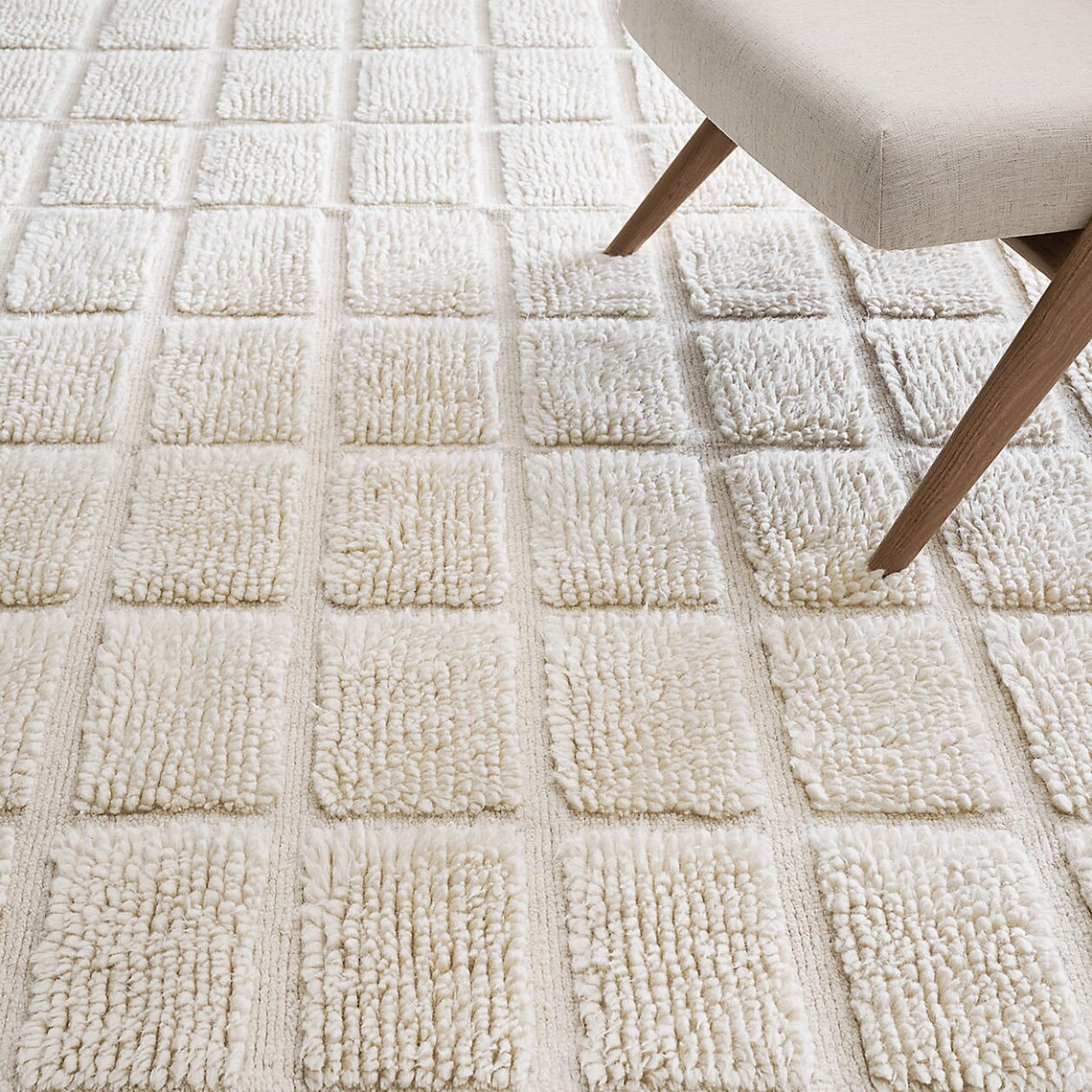 LUXURY Hand-knotted 100% Wool Area Rug Solid Wool Modern White on White ...