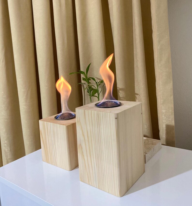 Personalized Wooden Bioethanol Fireplace - Handmade Walnut Rustic Fire ...