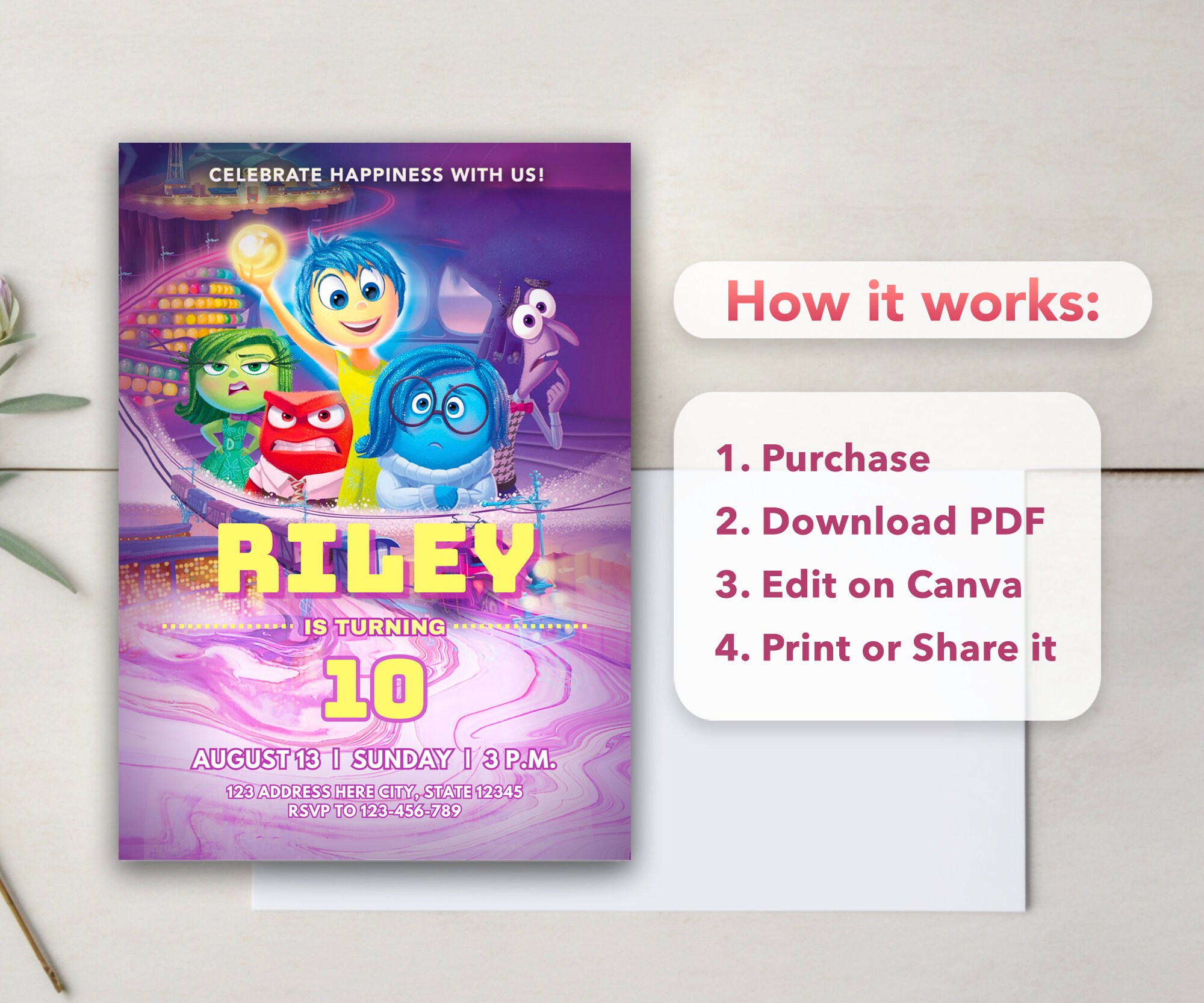 Editable Inside Out Invitation, Inside Out Birthday Party, Pixar Party ...