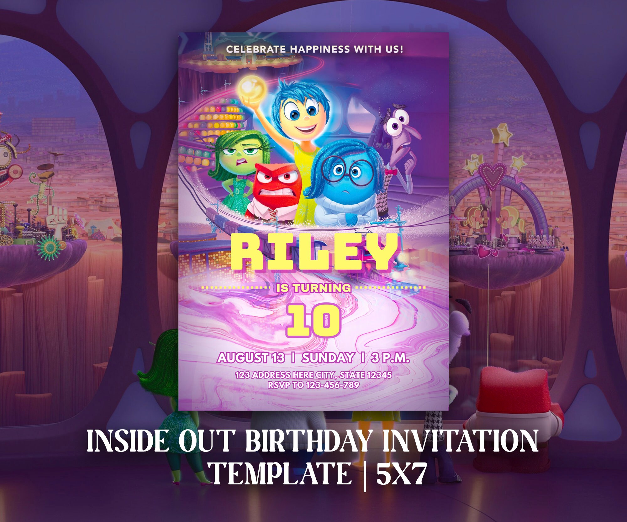 Editable Inside Out Invitation, Inside Out Birthday Party, Pixar Party ...