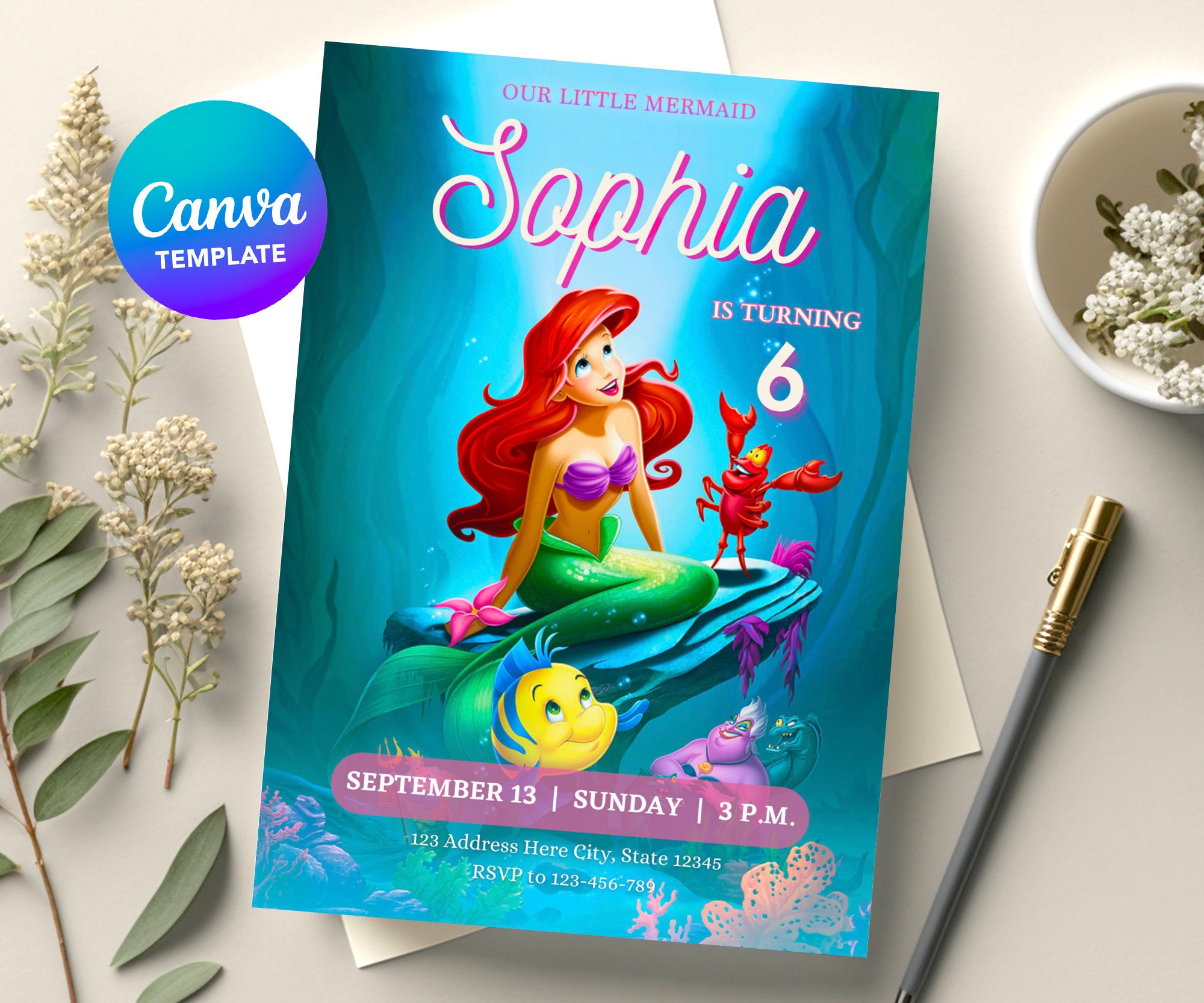 Editable Little Mermaid Invitation, Little Mermaid Birthday Party ...
