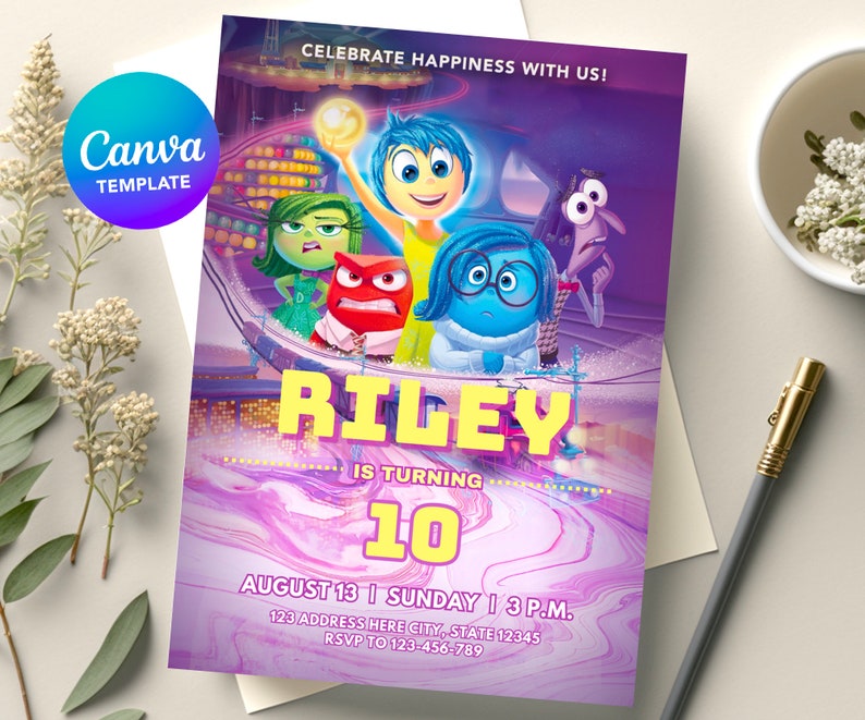 Editable Inside Out Invitation, Inside Out Birthday Party, Pixar Party ...