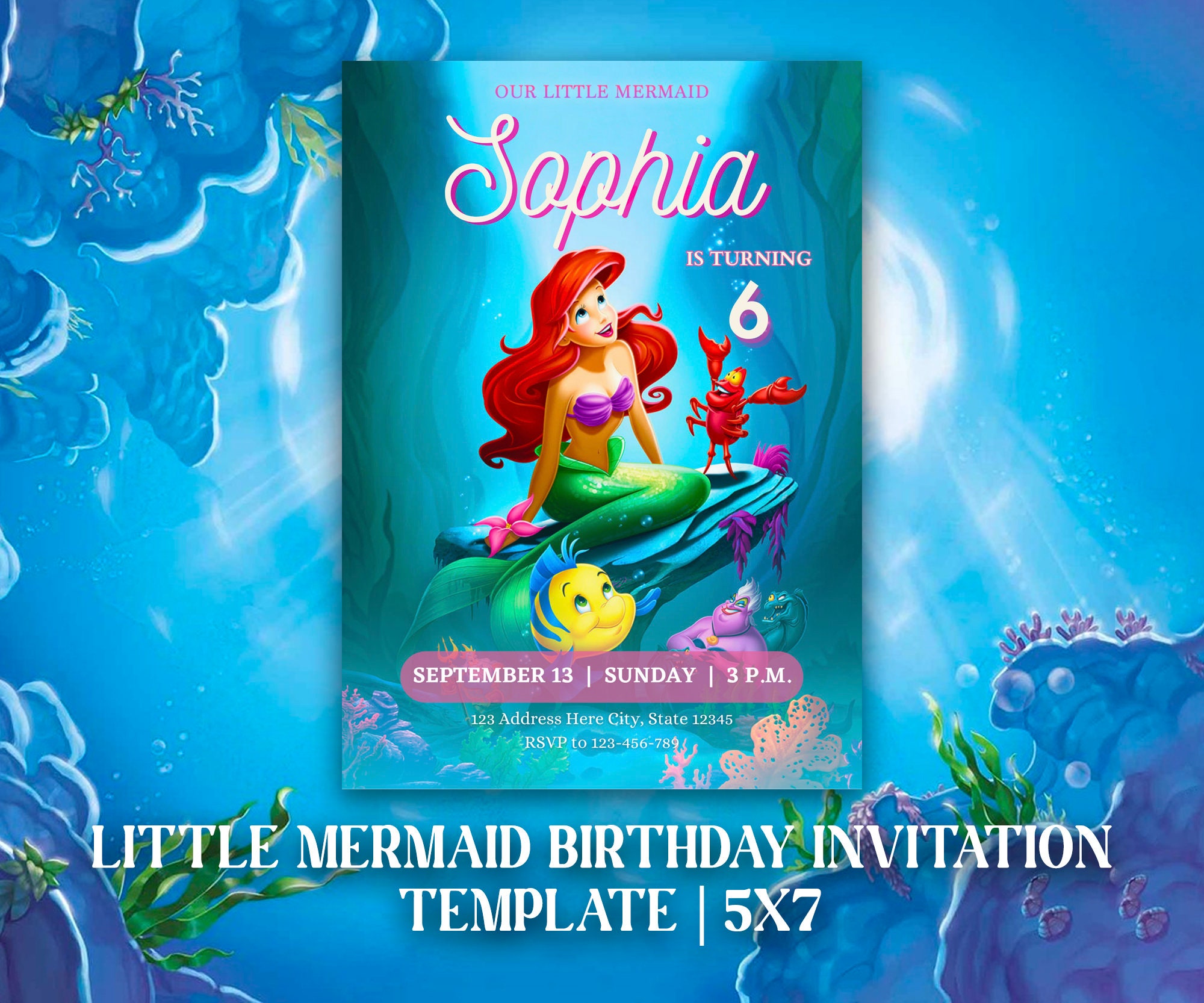 Editable Little Mermaid Invitation, Little Mermaid Birthday Party ...
