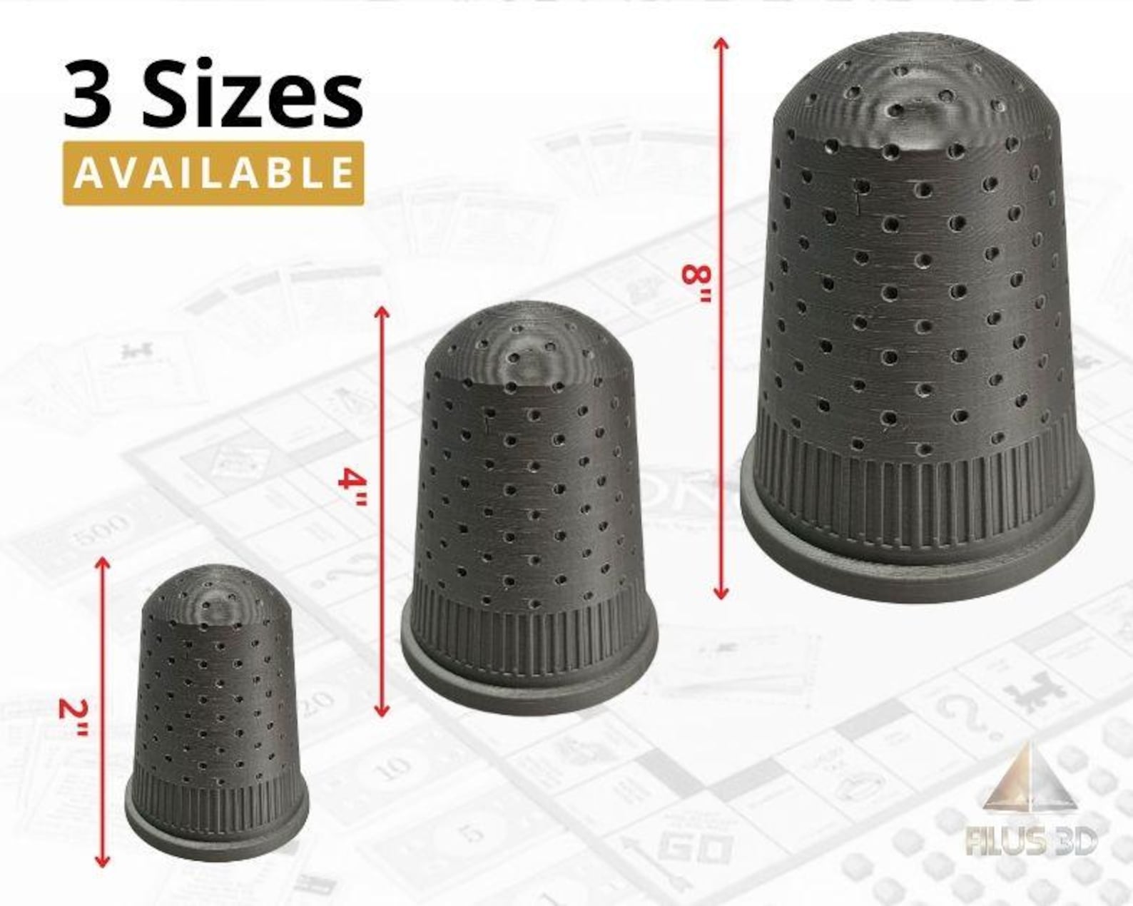Big Thimble Decor – 3D Printed Monopoly Style Token, 2, 5, 8 Inches, 15 ...