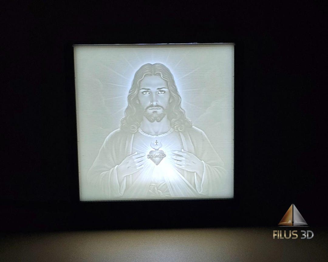 Unique 3D Printed Sacred Heart of Jesus Lithophane | 4x4 LED Light ...