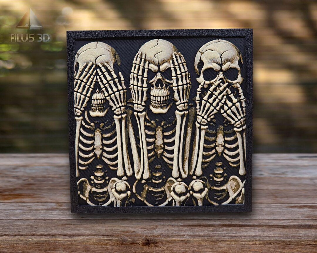 3D Printed "three Wise Skeletons" Wall Art | 6" X 6" | Unique Skeleton ...