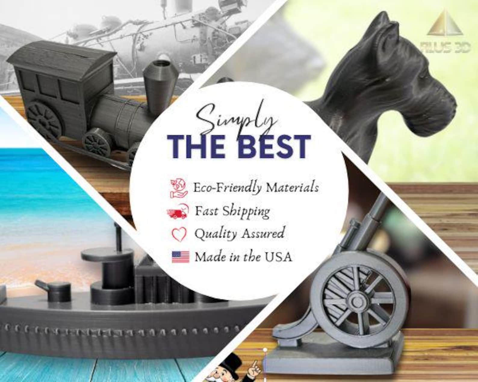 Big Thimble Decor – 3D Printed Monopoly Style Token, 2, 5, 8 Inches, 15 ...