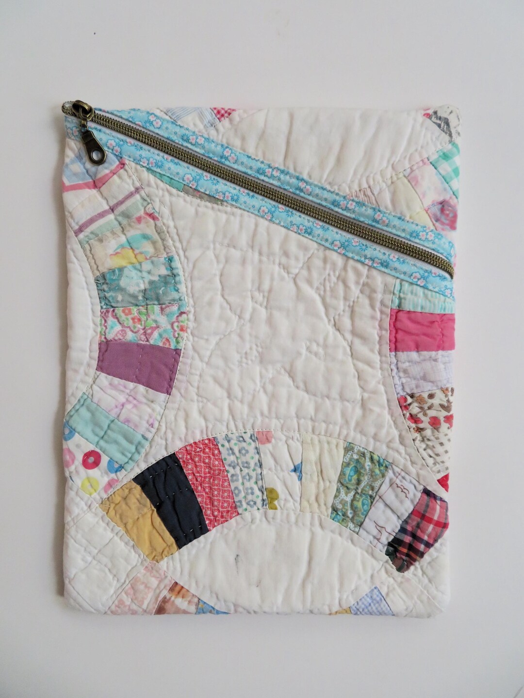 Quilted Zipper Pouch, Project Bag, Electronics Case, Vintage Repurposed ...