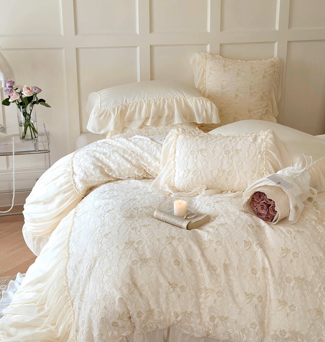 Princess Floral Lace Embroidery Long Staple Cotton Tribute Satin Duvet ...