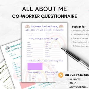 Coworker Questions Get to Know You Survey All About Me Employee ...