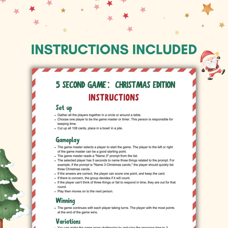 Christmas 5 Second Game | Printable Christmas Game | Christmas Party ...