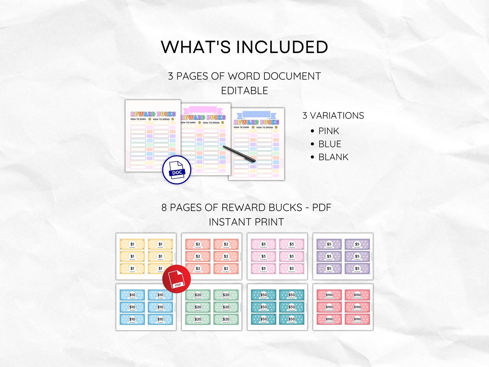 EDITABLE Kids Reward Bucks Printable Kids Reward Chore Bucks, Printable ...