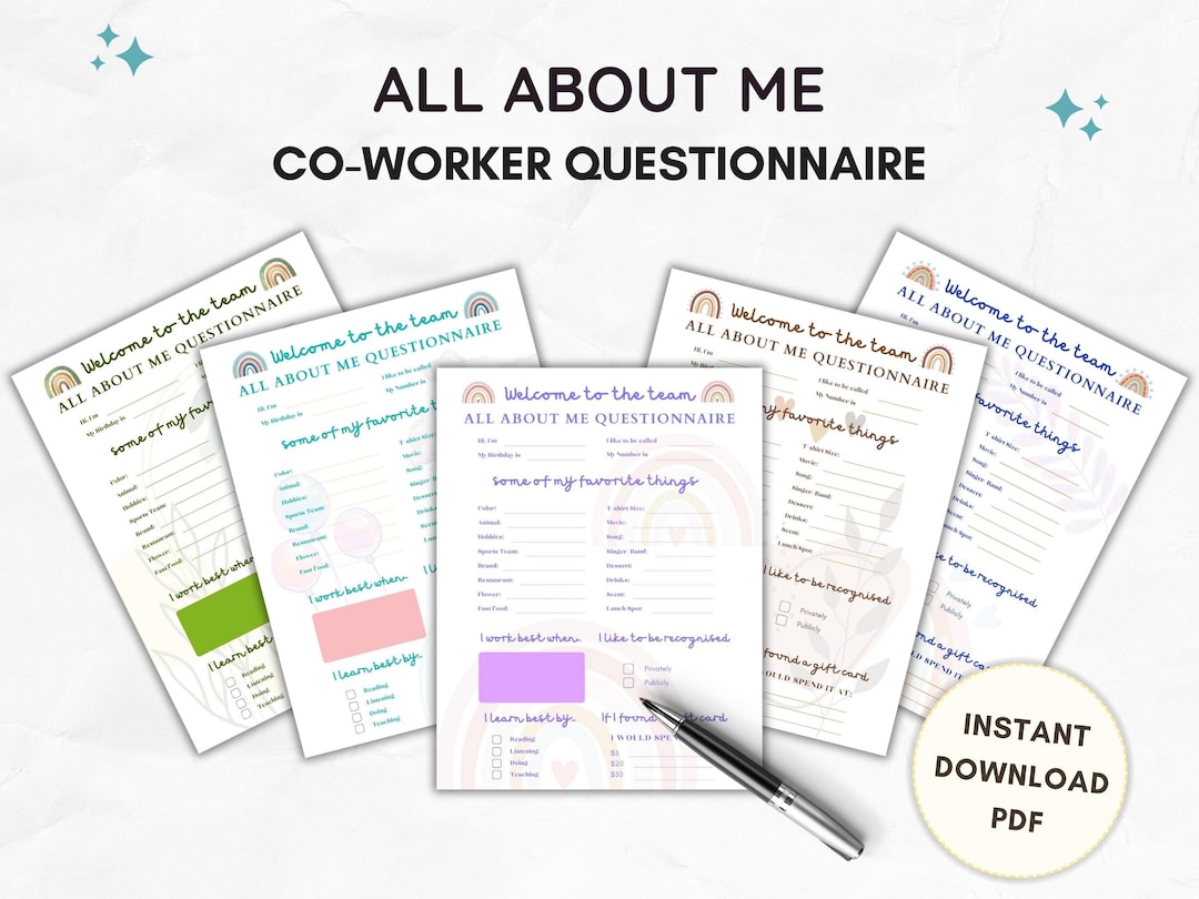 Coworker Questions Get to Know You Survey All About Me Employee ...