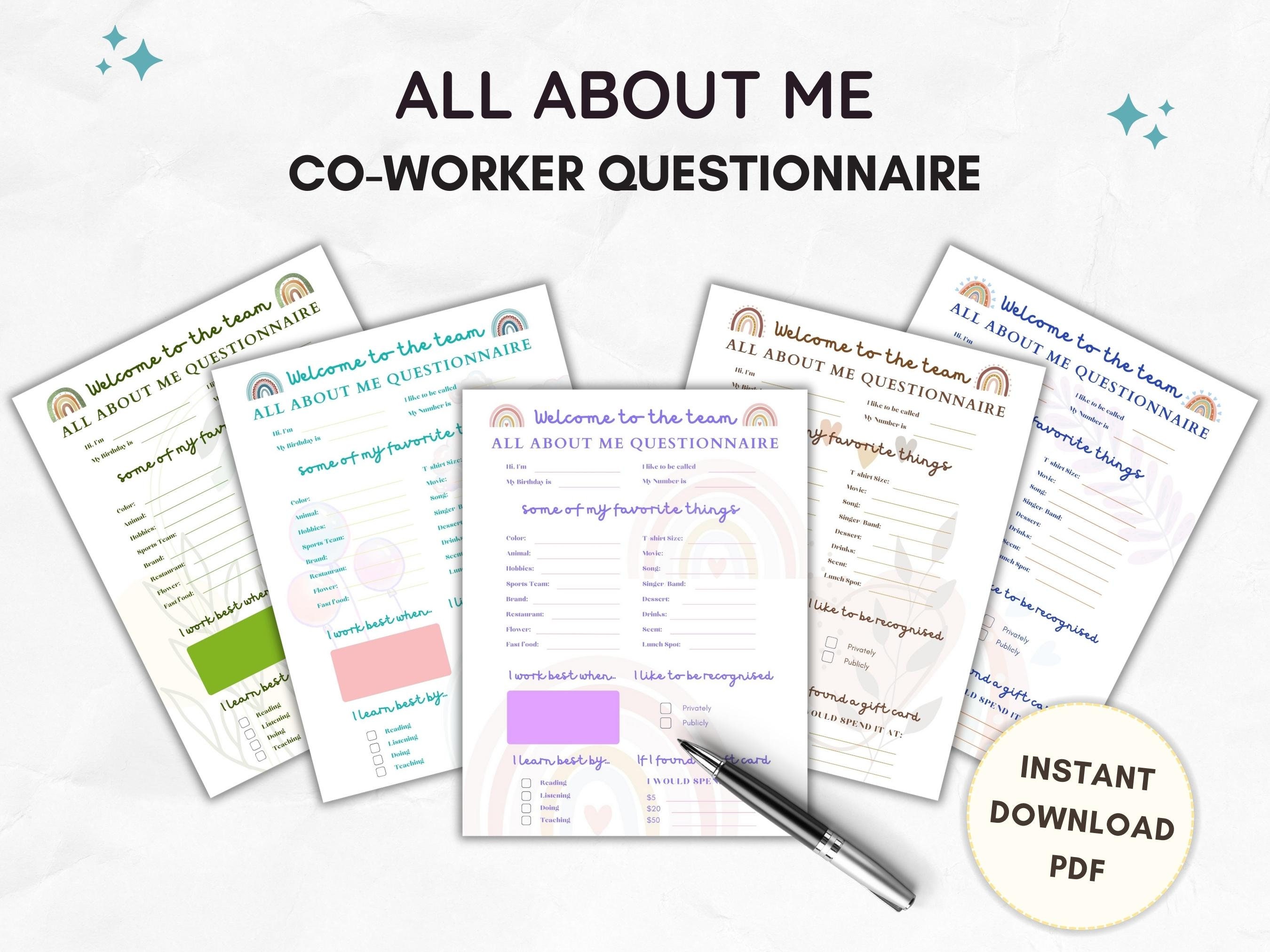 Coworker Questions Get to Know You Survey All About Me Employee ...