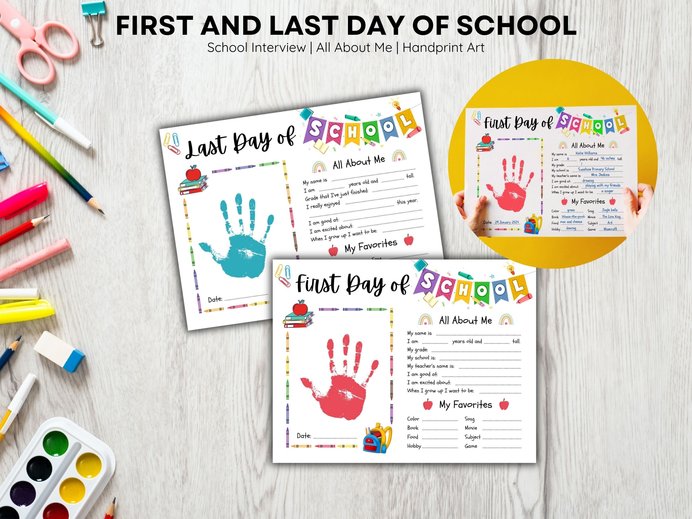 First and Last Day of School Printable, Handprint Art, Handprint Craft ...
