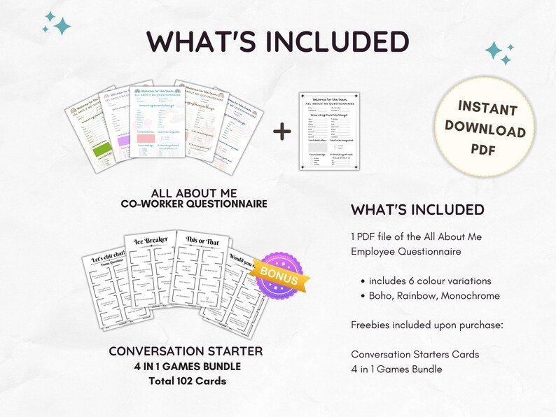 Coworker Questions Get to Know You Survey All About Me Employee ...