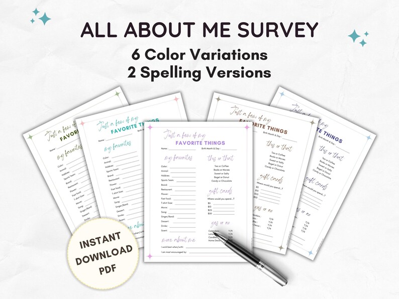 Coworker Questions Printable | All About Me Survey | Employee Favorite ...