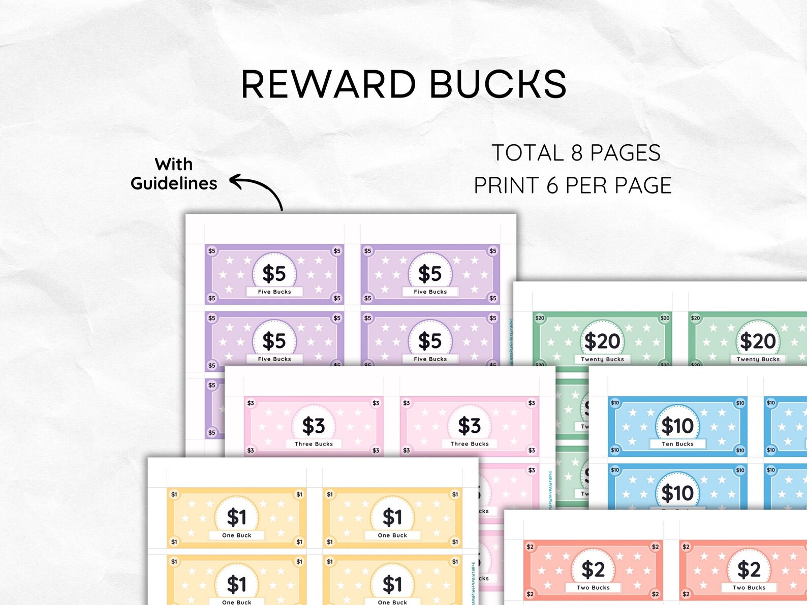 EDITABLE Kids Reward Bucks Printable Kids Reward Chore Bucks, Printable ...