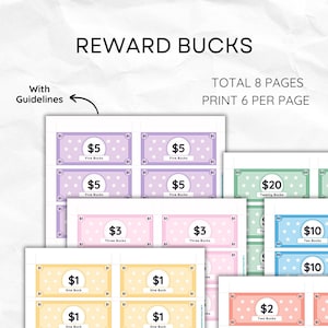 EDITABLE Kids Reward Bucks Printable Kids Reward Chore Bucks, Printable ...