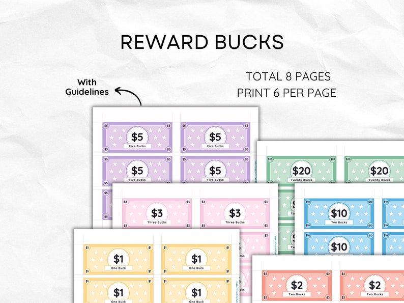 EDITABLE Kids Reward Bucks Printable Kids Reward Chore Bucks, Printable ...