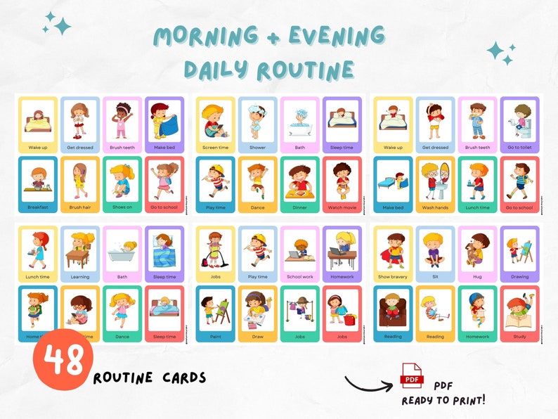 Visual Schedule Kids Routine Chart Toddler Morning Routine Printable ...