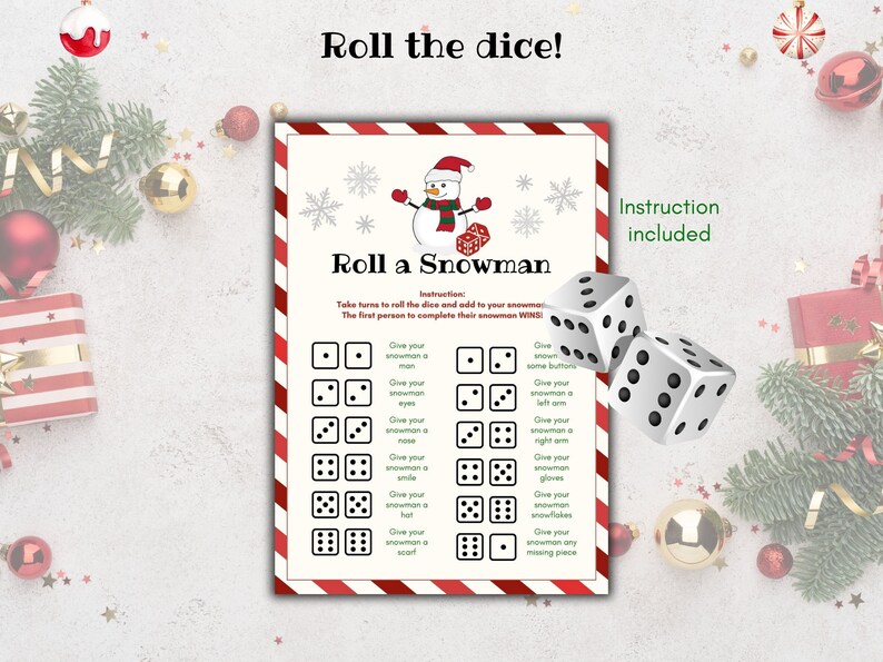 Roll A Snowman Game Printable Christmas Game Winter Activity for Kids ...