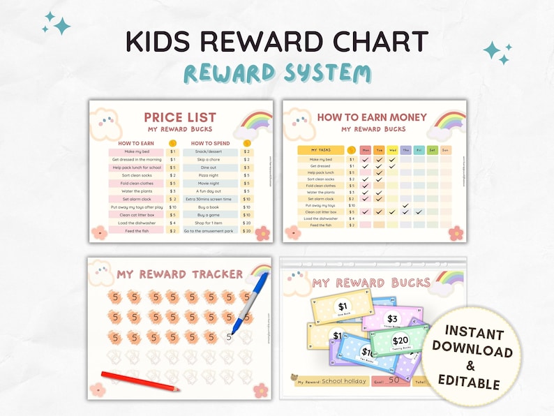 Editable Kids Reward Chart How to Earn Money Chore Chart for Kids ...