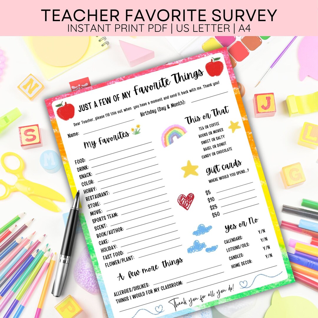 Favorite Things, Printable, Teacher Favorites, Questionnaire, Teacher ...