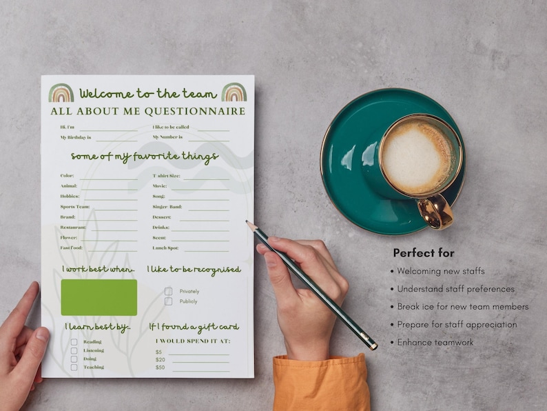 Coworker Questions Get to Know You Survey All About Me Employee ...