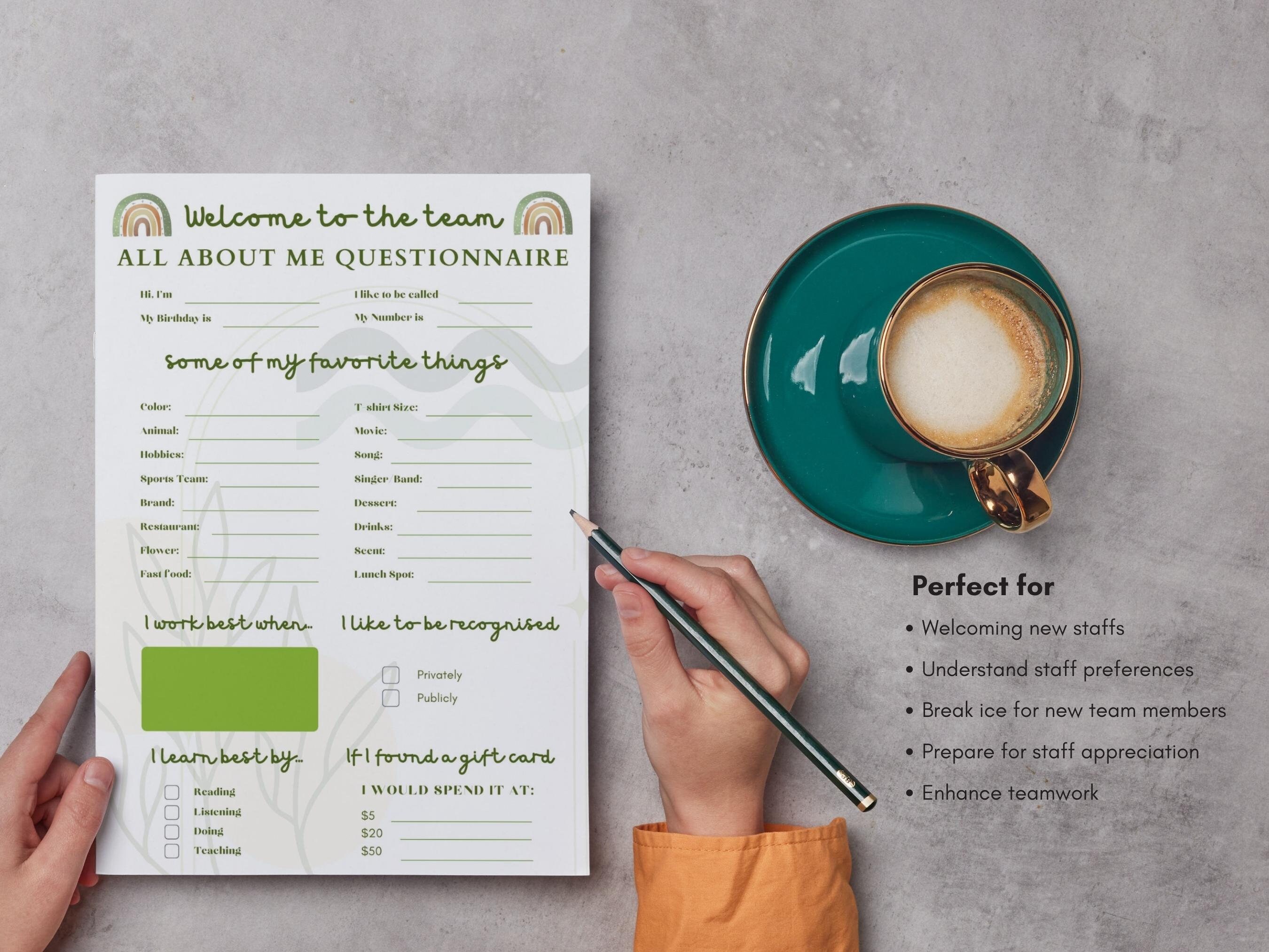 Coworker Questions Get to Know You Survey All About Me Employee ...