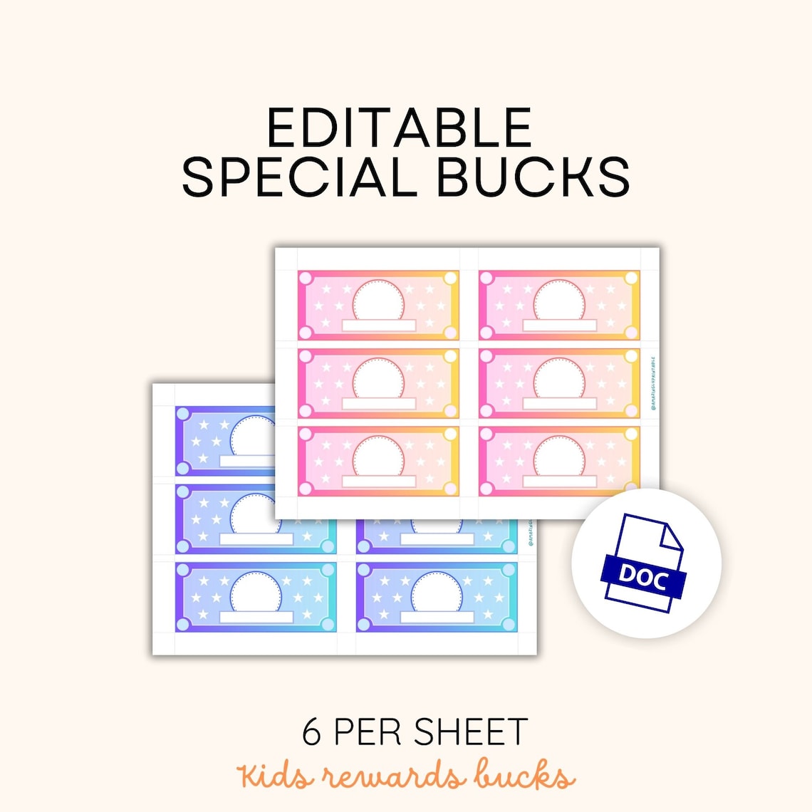 Reward Bucks for Kids Printable Play Money Editable Allowance Money Mom ...